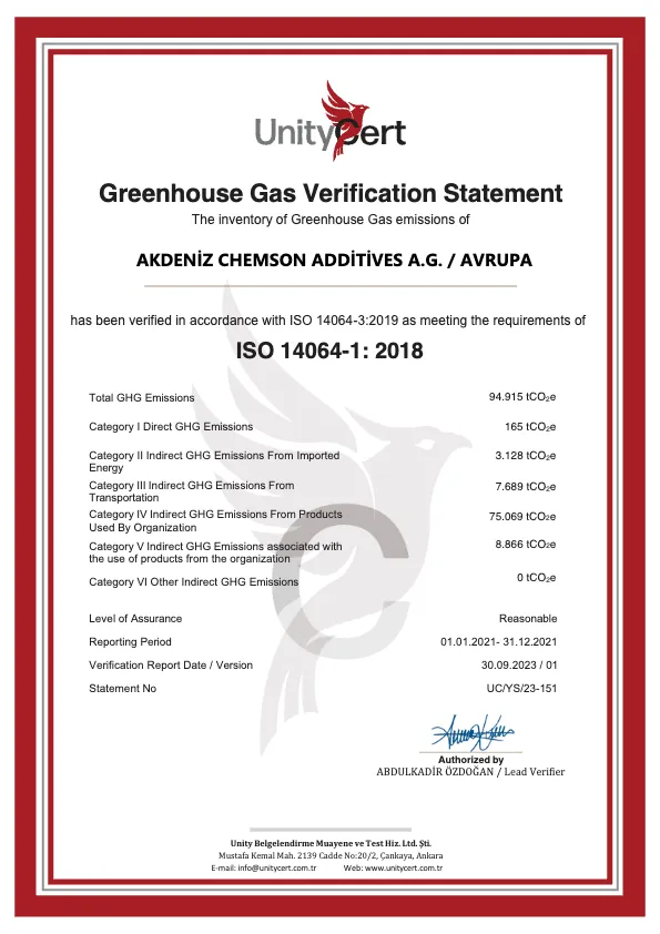 AC EUROPE 2021 - Carbon Footprint Certificate | Akdeniz Chemson